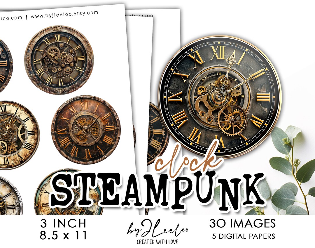 STEAMPUNK CLOCK 3 Inch Printable | Vintage Supplies Round Pendant ...