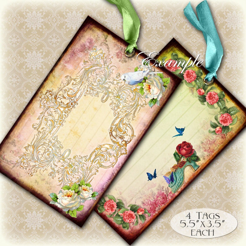 ROMANTIC FLOWER Label Gift Tags French Images Shabby Chic - Etsy