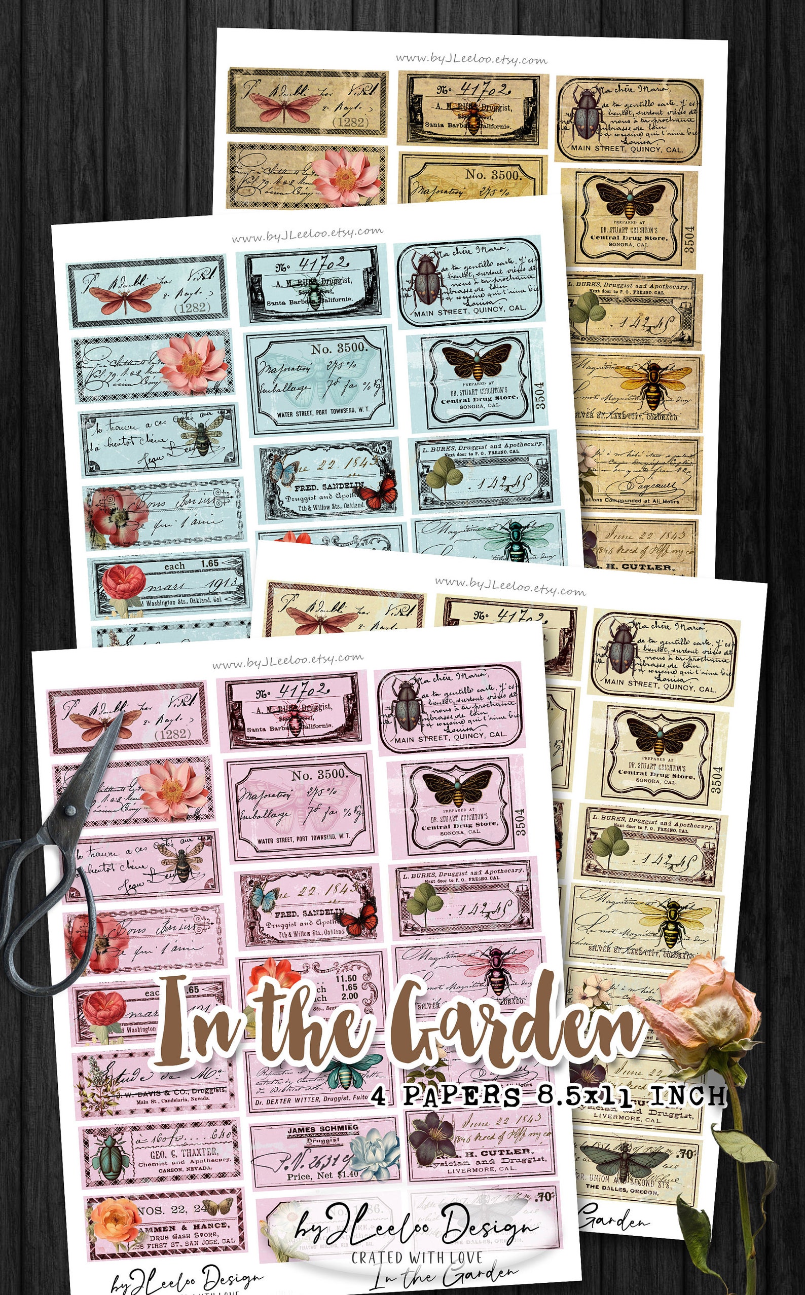 IN THE GARDEN Entomology Labels Kit | Vintage Ephemera Butterfly Insect ...