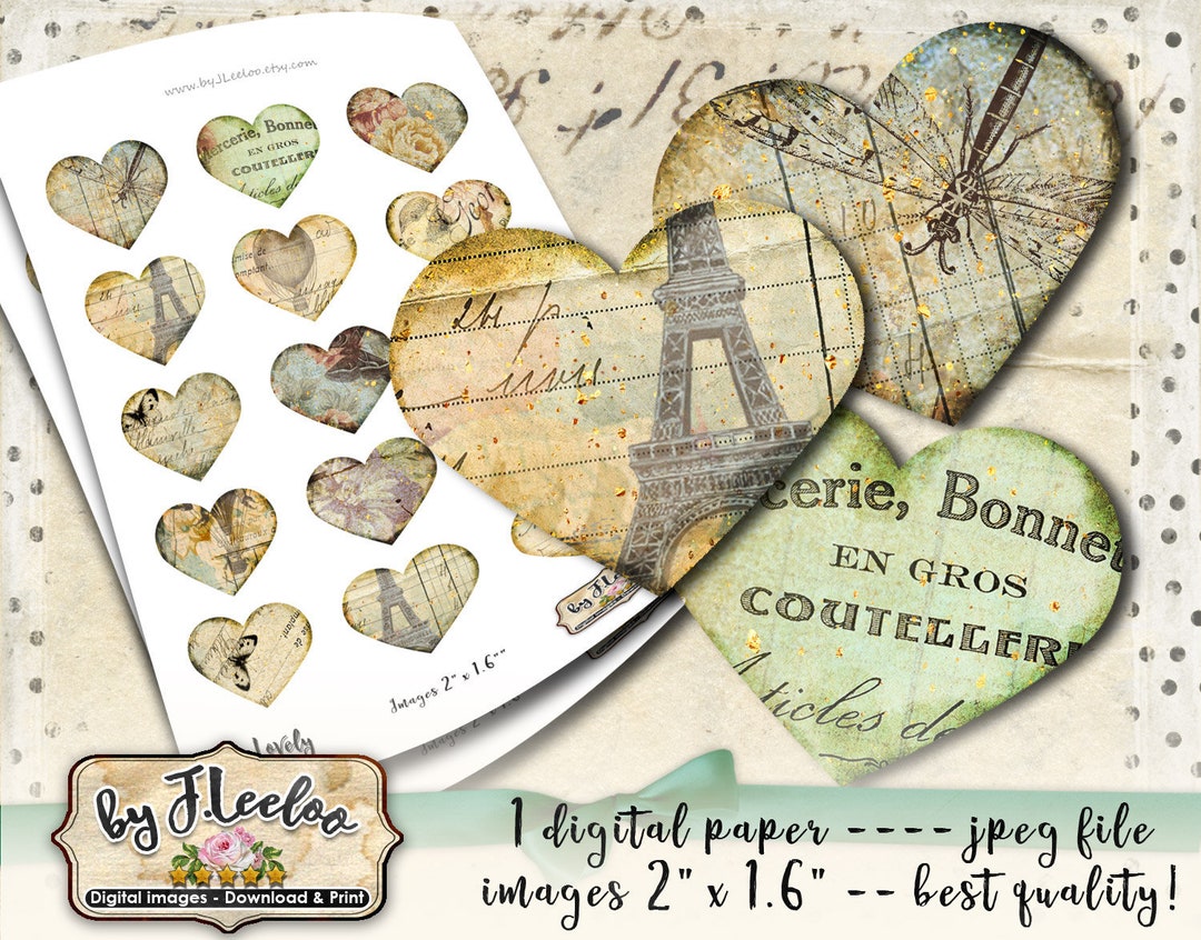 LOVELY Printable Vintage Junk Heart Images for Scrapbook Journal and ...
