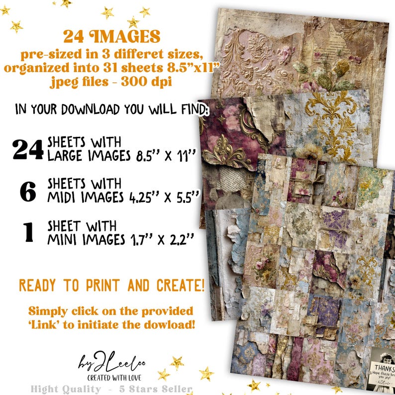 GILDED DECAY Vintage Wallpaper Collage Papers | Grunge Baroque Textures ...