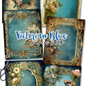 VICTORIAN BLUE French Tattered Papers | Shabby Chic Junk Journal Pages ...