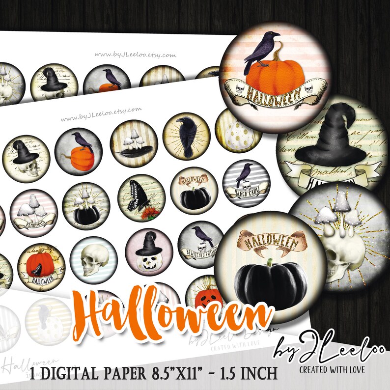 HALLOWEEN 1.5 Inch Circle Digital Download Printable Images for Glass ...