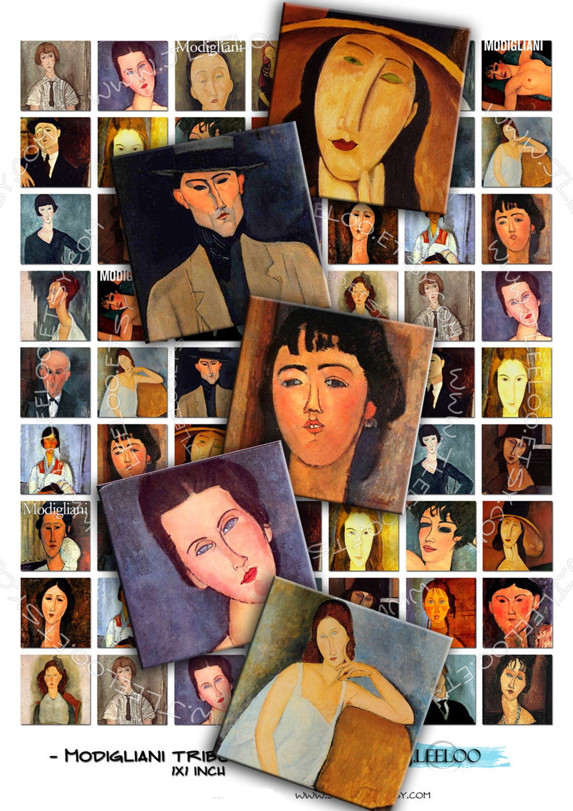 Digital Collage Sheet MODIGLIANI TRIBUTE 1x1 Inch Square Painting for ...