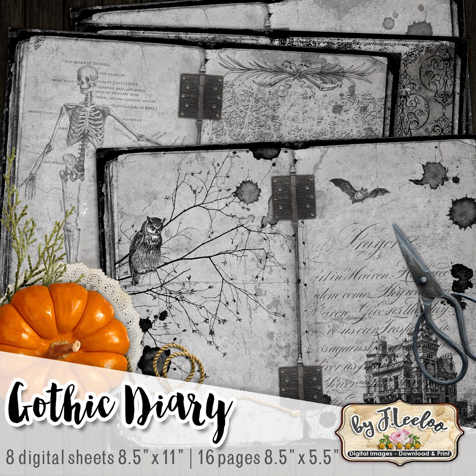 GOTHIC DIARY Journal Large 8.5x11 Inch Junk Journal Crafting - Etsy