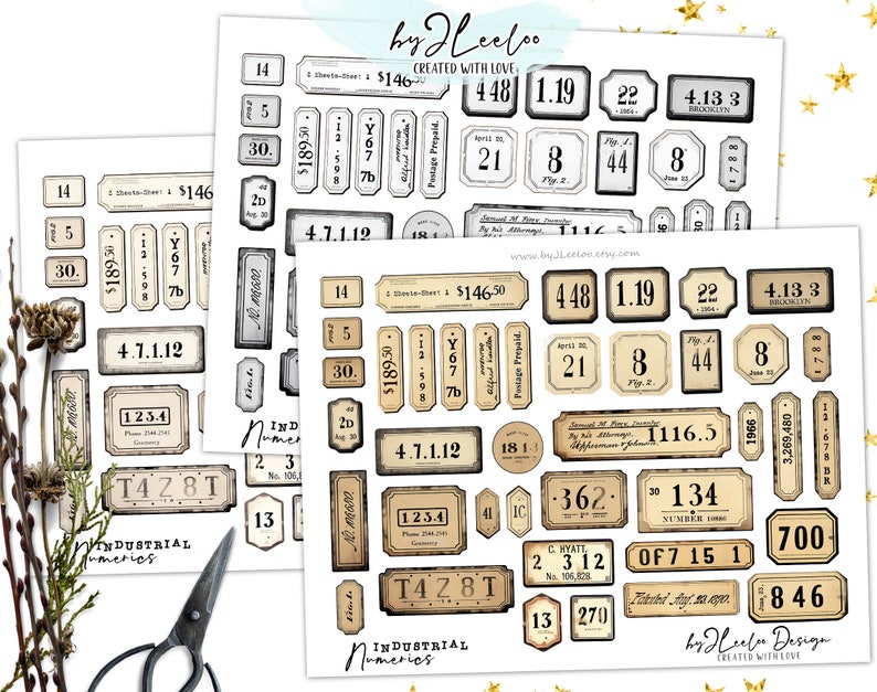 INDUSTRIAL NUMERICS Label Printable Steampunk Supplies | Tags Vintage ...