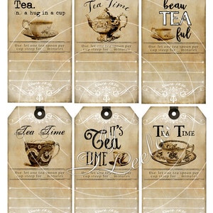 TEA TIME TAGS Digital Collage Sheet Crafting Vintage Brown Sepia ...
