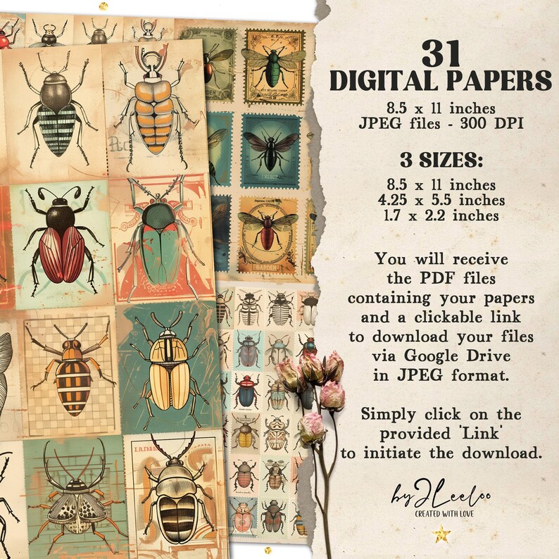 GARDEN COLLAGE 24 Papers 3 Sizes | Digital Entomology Garden Printable ...