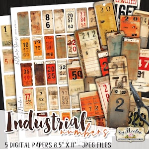 INDUSTRIAL NUMBERS Labels Printable Steampunk Supplies | Tags Vintage ...