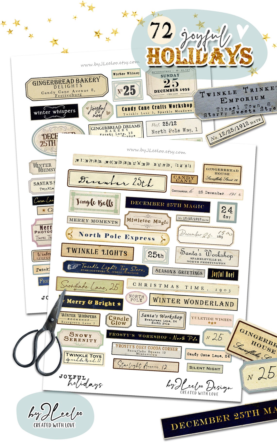 JOYFUL HOLIDAYS Labels Kit Printable Vintage Ephemera | Diary Supplies ...