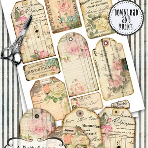 FRENCH TAGS Digital Shabby Chic Jewelry Holder Roses French Paper Goods ...