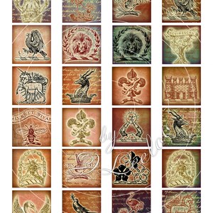 Digital Collage Sheet HERALDRY 1.5 Inch Square Royal Antique Vintage ...