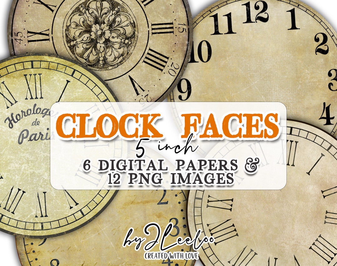 VINTAGE CLOCK 5 Inch Printable Clock Face | Jpeg Png Clipart Vintage ...