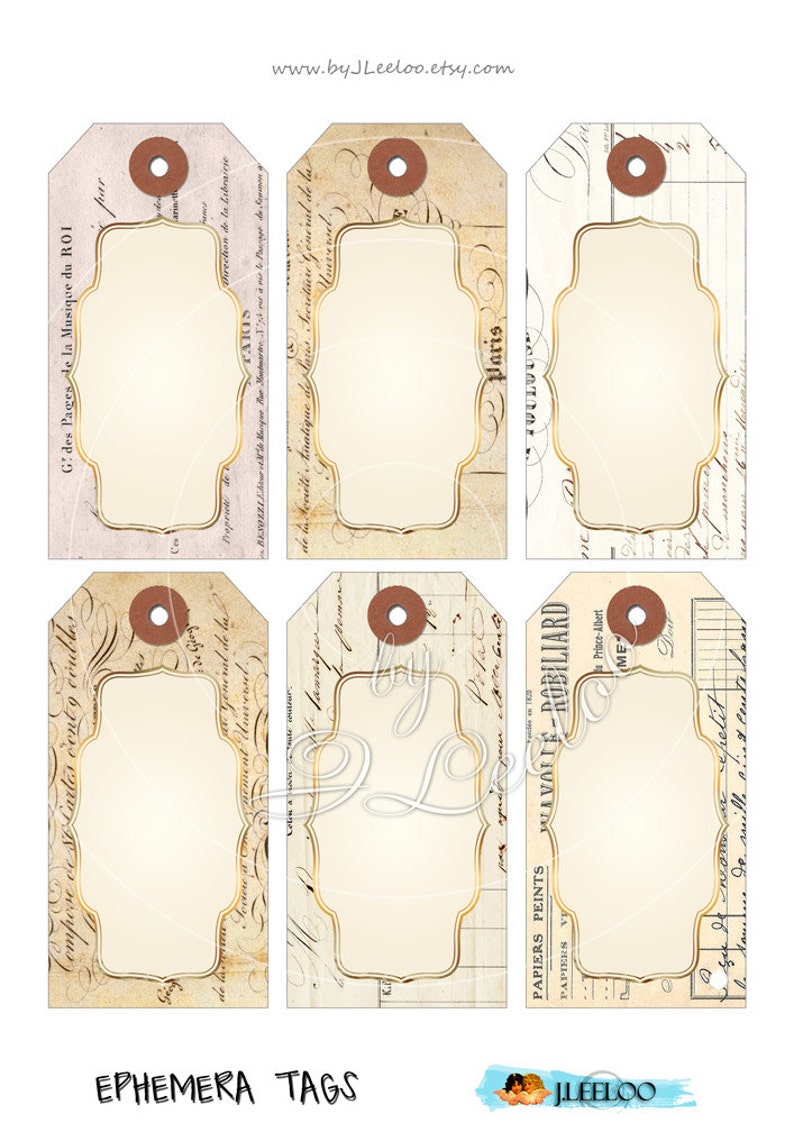 EPHEMERA TAGS for greeting card Digital collage sheet blank | Etsy