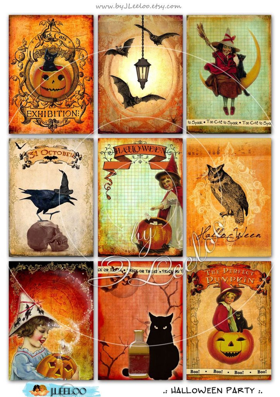 HALLOWEEN PARTY printable aceo size Digital collage sheet | Etsy