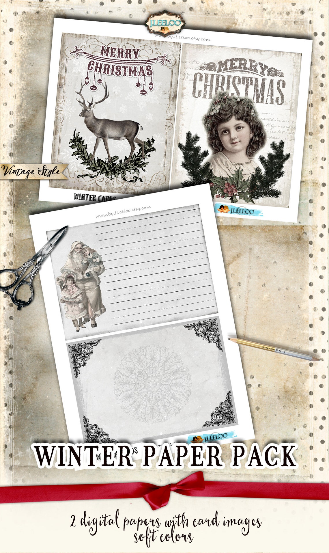 WINTER PAPER PACK Vintage Holidays Digital Collage Sheet Black - Etsy