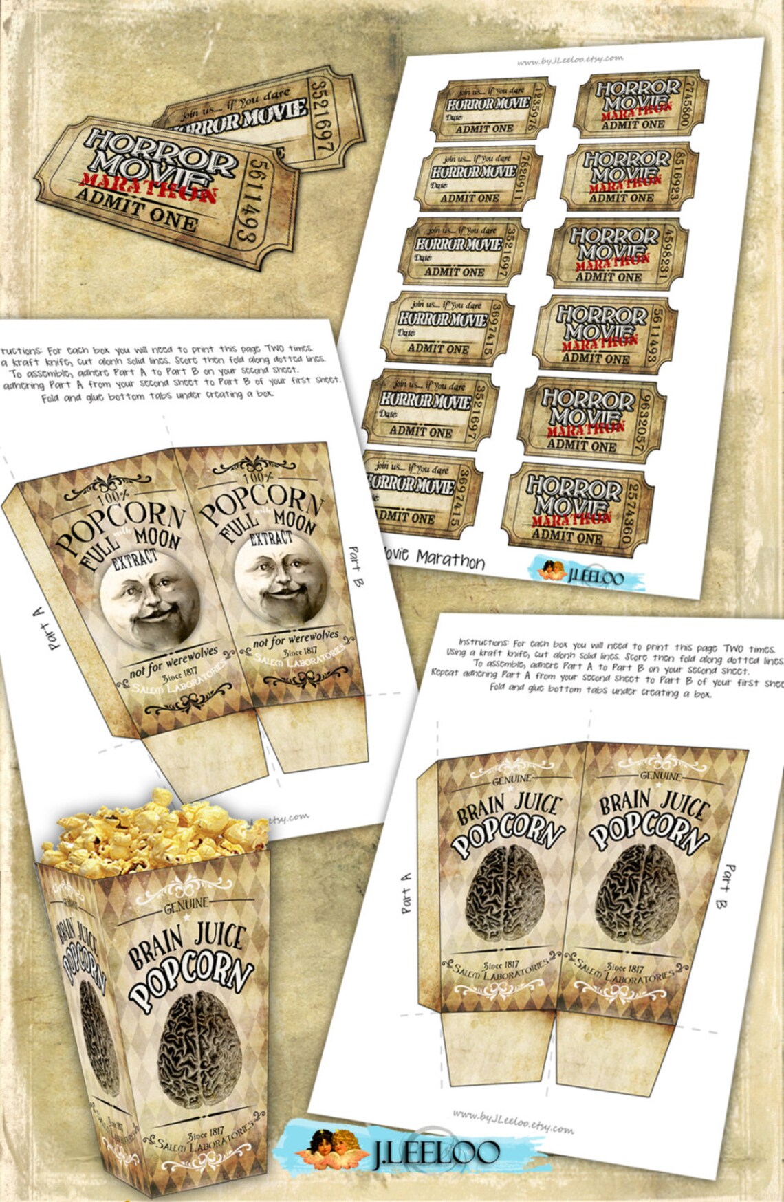 POPCORN BOXES Digital Collage Sheet Halloween Horror Movie | Etsy