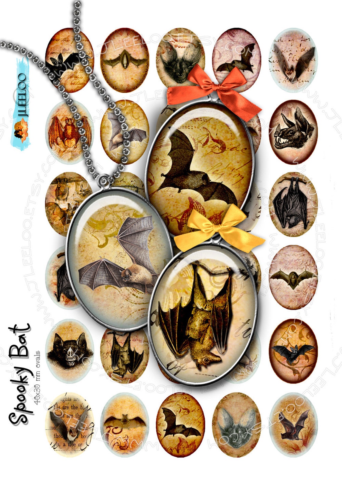 Digital Collage Sheet SPOOKY BAT 30x40mm Oval for Goth Scary | Etsy