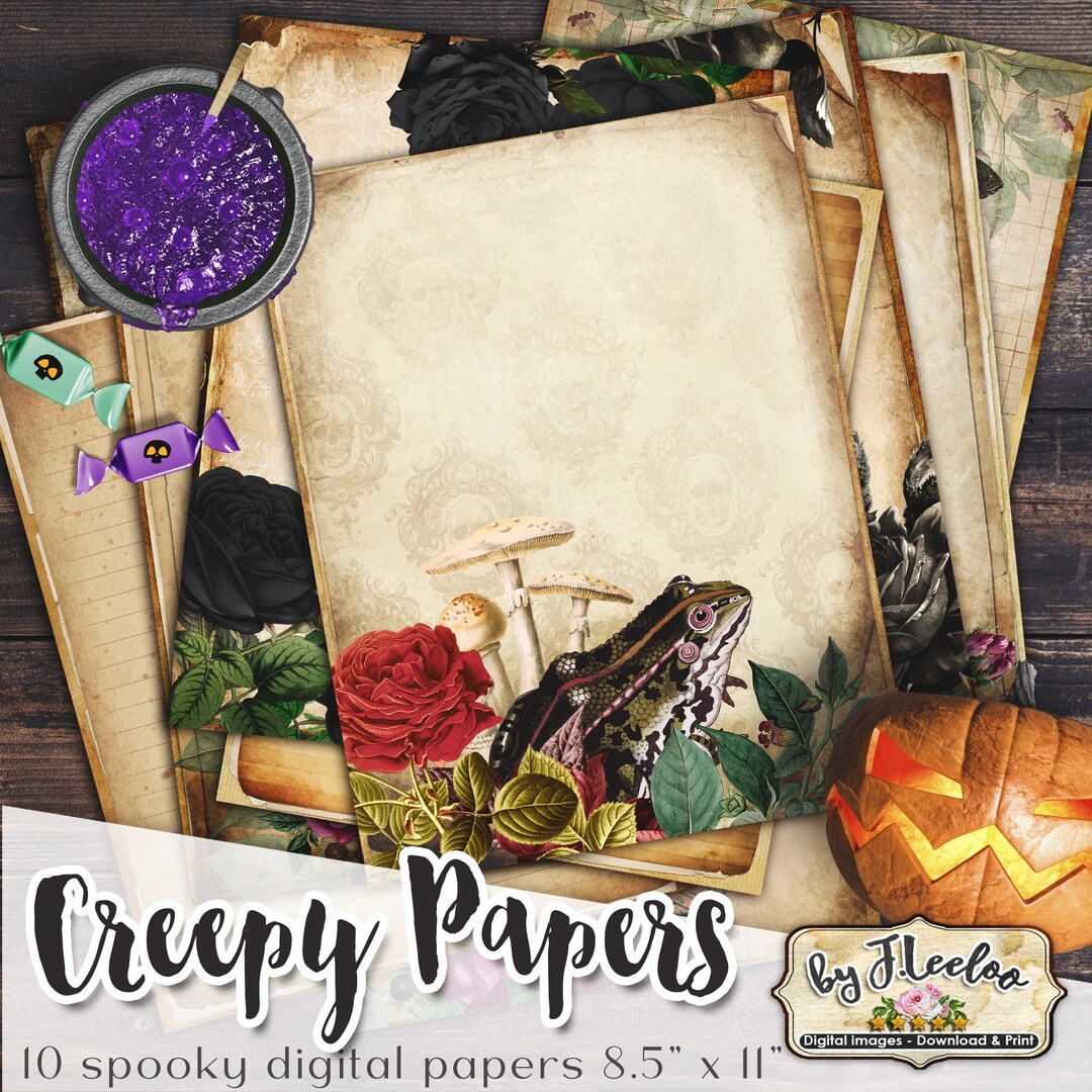 CREEPY PAPERS Large 8.5x11 Inch Halloween Witches Diary Spooky Junk ...