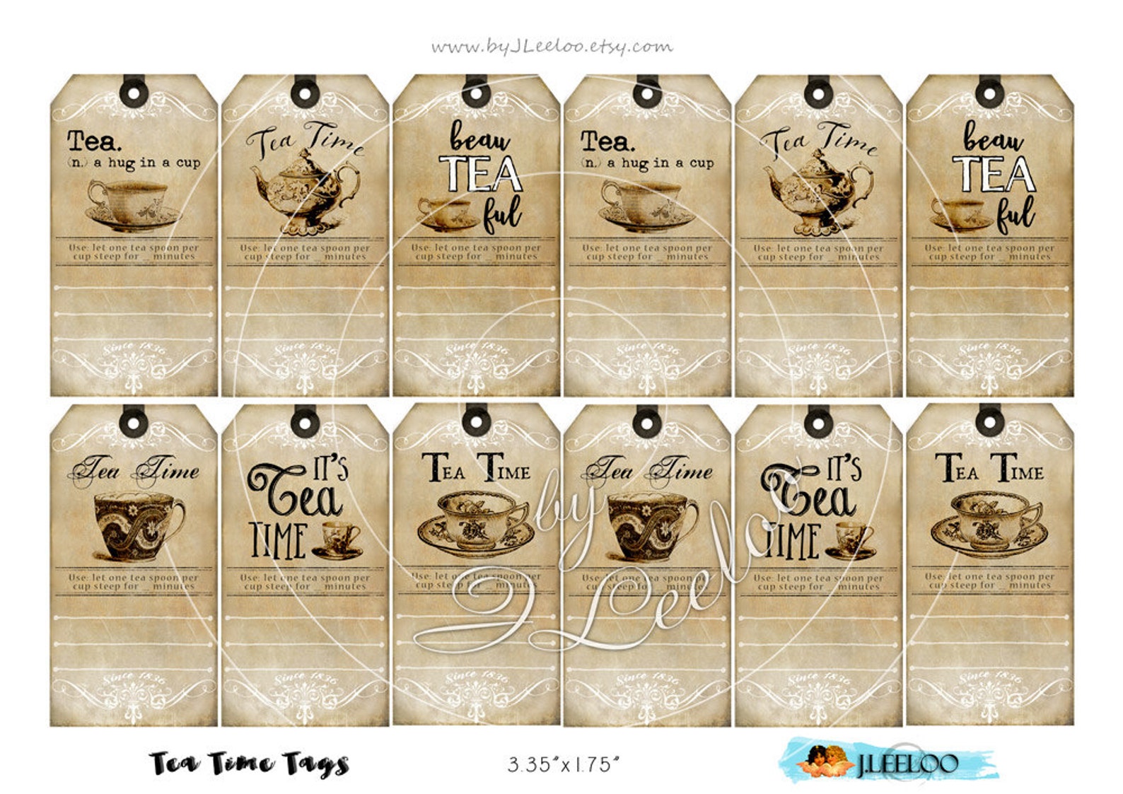 TEA TIME TAGS Digital Collage Sheet Crafting Vintage Brown - Etsy