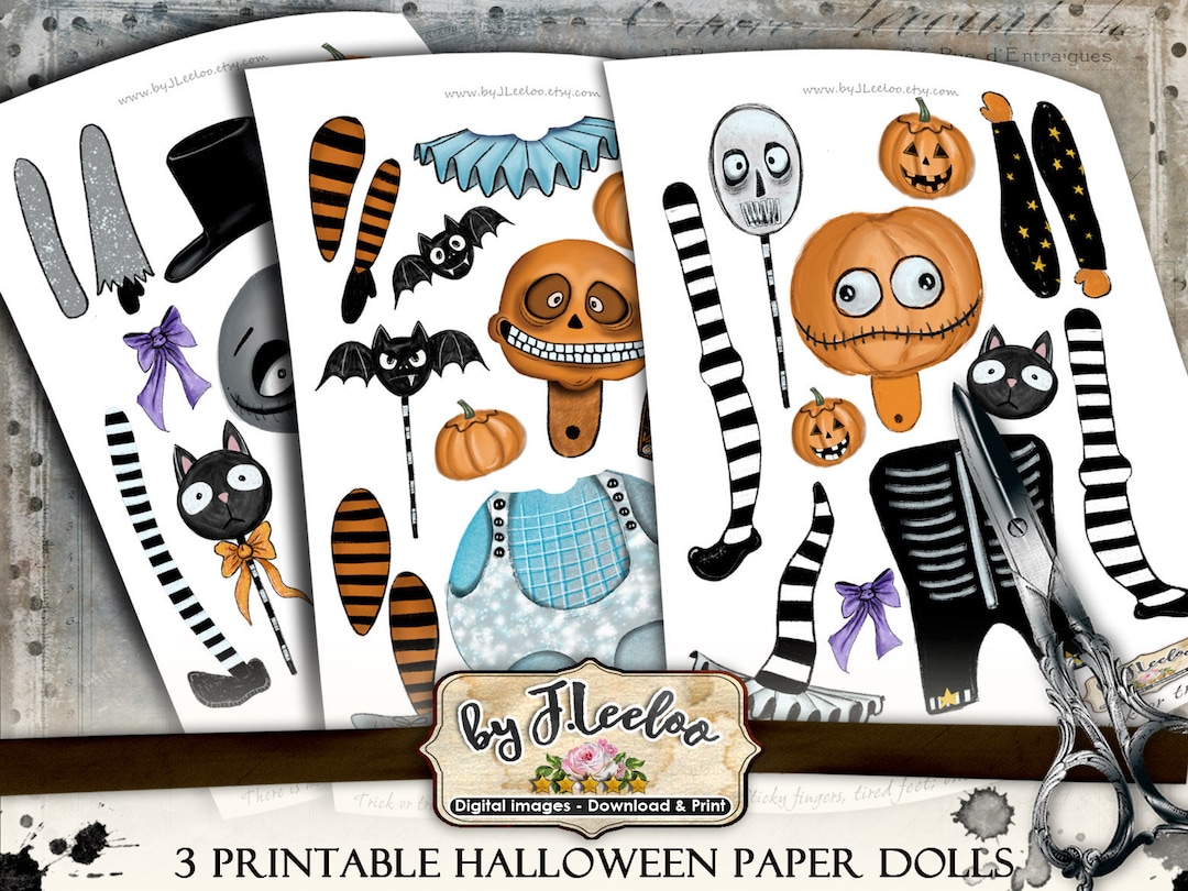HALLOWEEN PAPER DOLL Digital Altered Art Hand Drawn Digital Collage ...