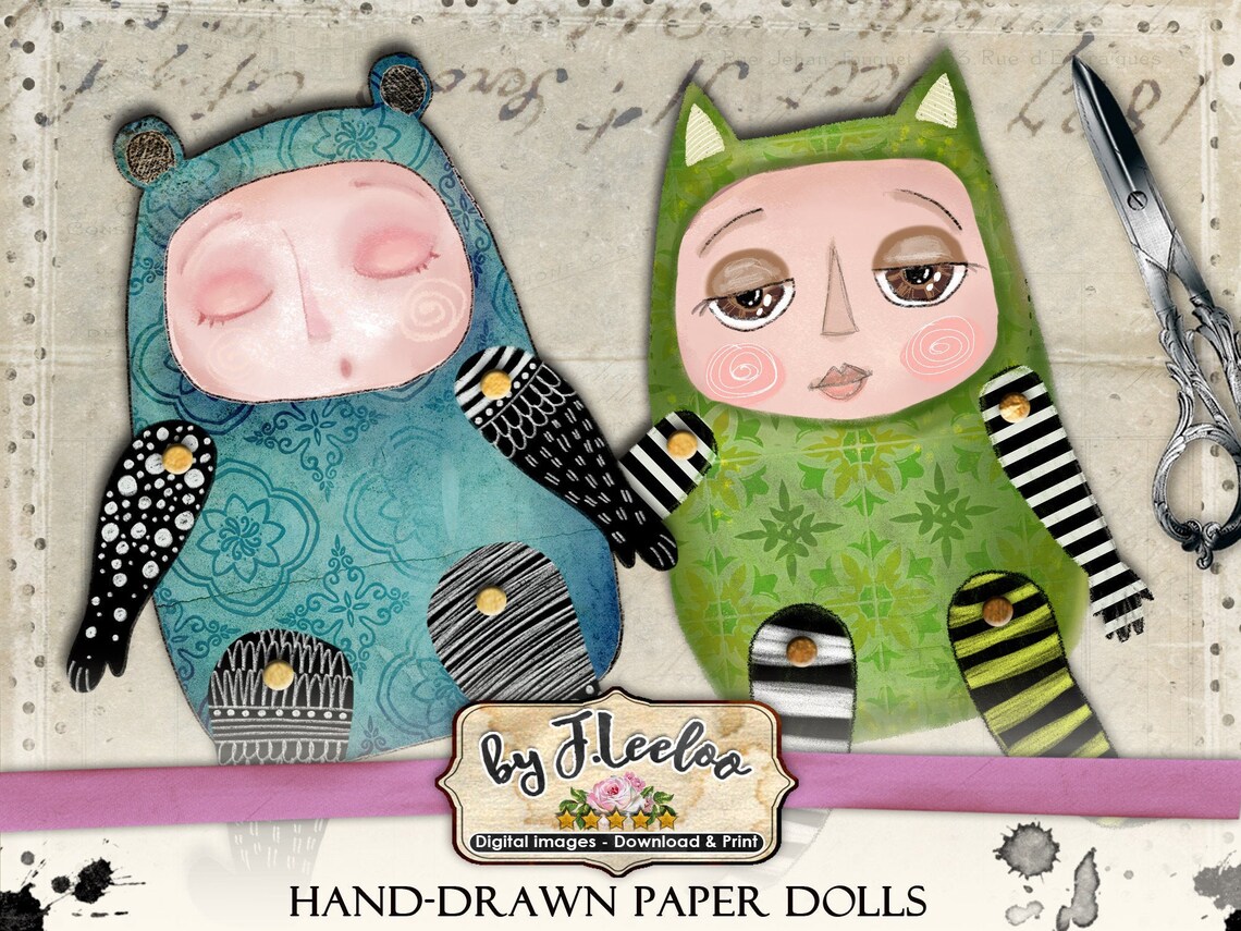 PAPER DOLL Articulated Hand-drawn Digital Altered Art for Journal Page ...