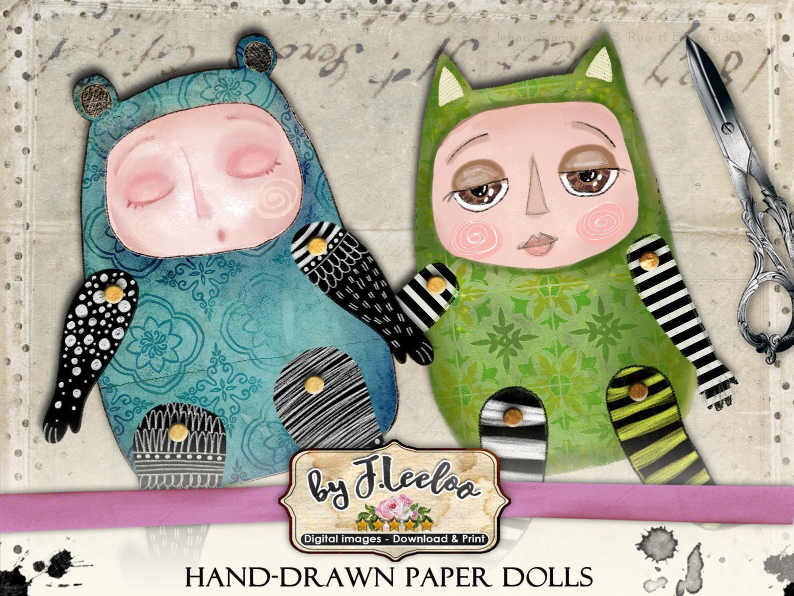 PAPER DOLL Articulated Hand-drawn Digital Altered Art for | Etsy