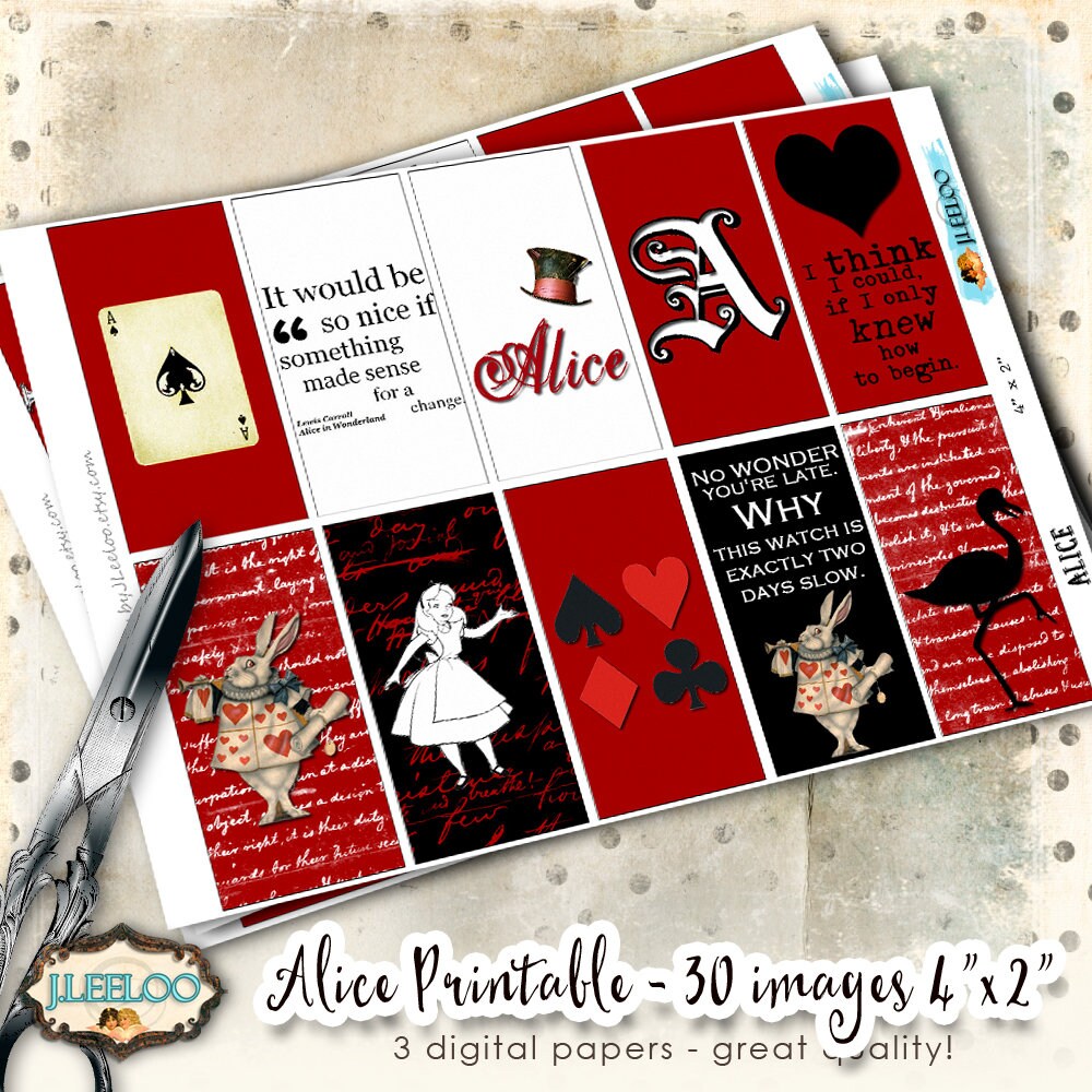 Digital Sheet ALICE Label Tags 30 Jewelry Holder Alice | Etsy