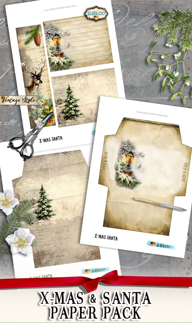 X-MAS SANTA Paper Pack Vintage Holidays Digital Collage Sheet Ephemera ...