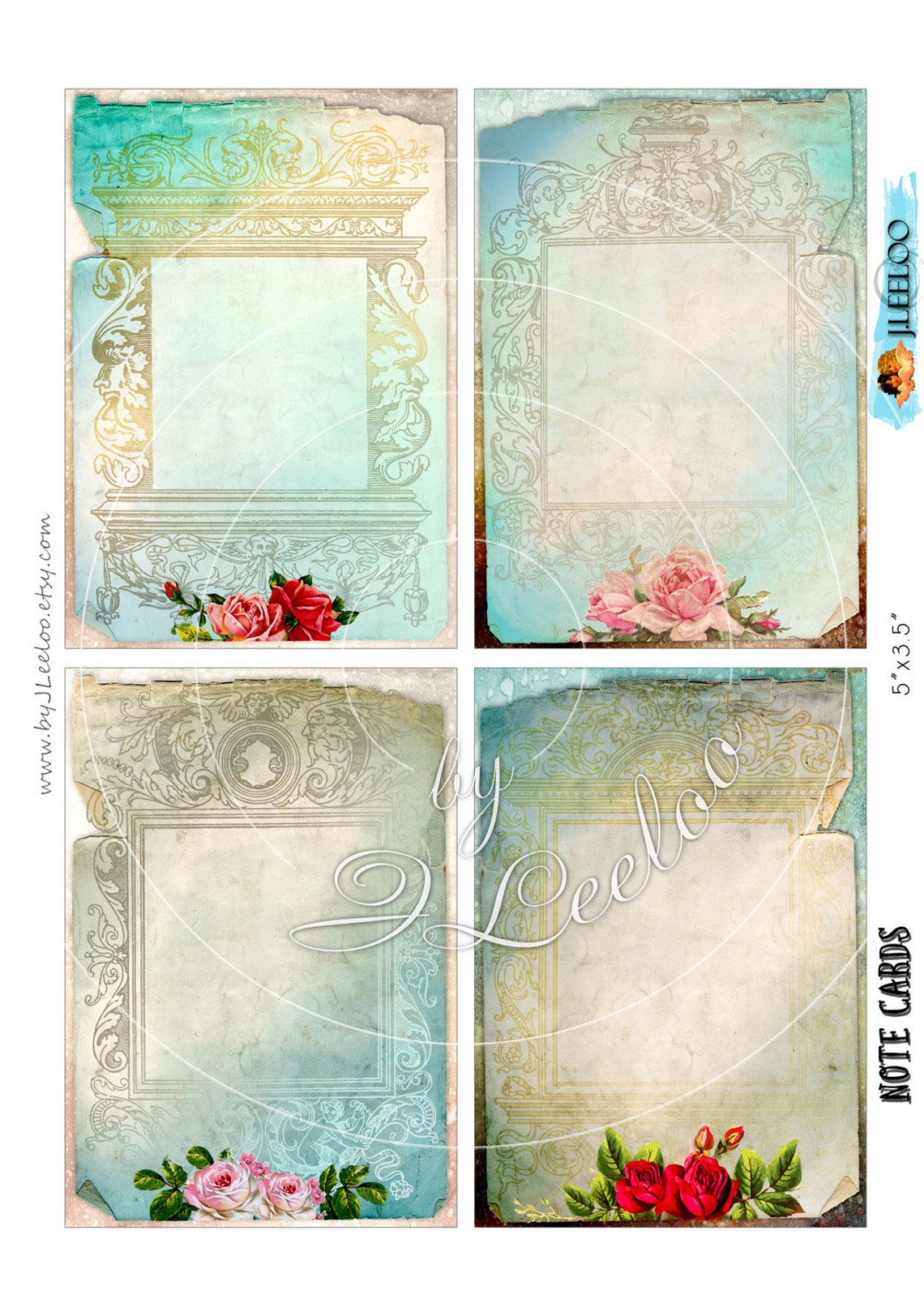 NOTE CARDS Shabby Chic Editable Digital Note Pad Ledger | Etsy