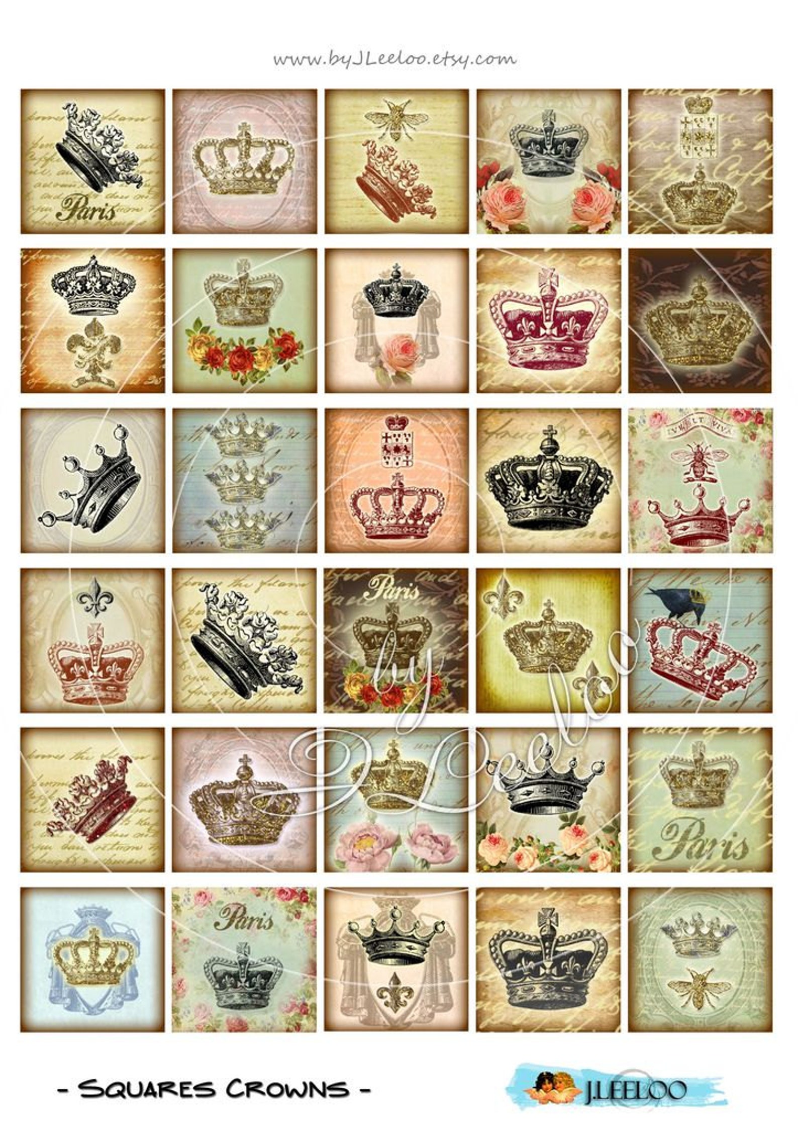 Digital Printable SQUARES CROWNS 1.5 Inch Square Crown France - Etsy