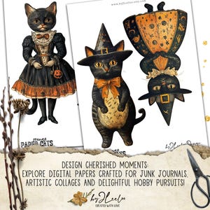 Orange PAPER DOLLS | Halloween Cat Paper Doll Printable, Vintage ...