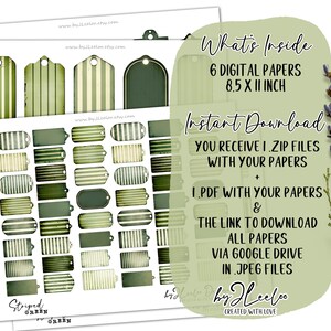STRIPED GREEN Tags Supplies | 116 Grungy Tags Ephemera Junk Journal ...