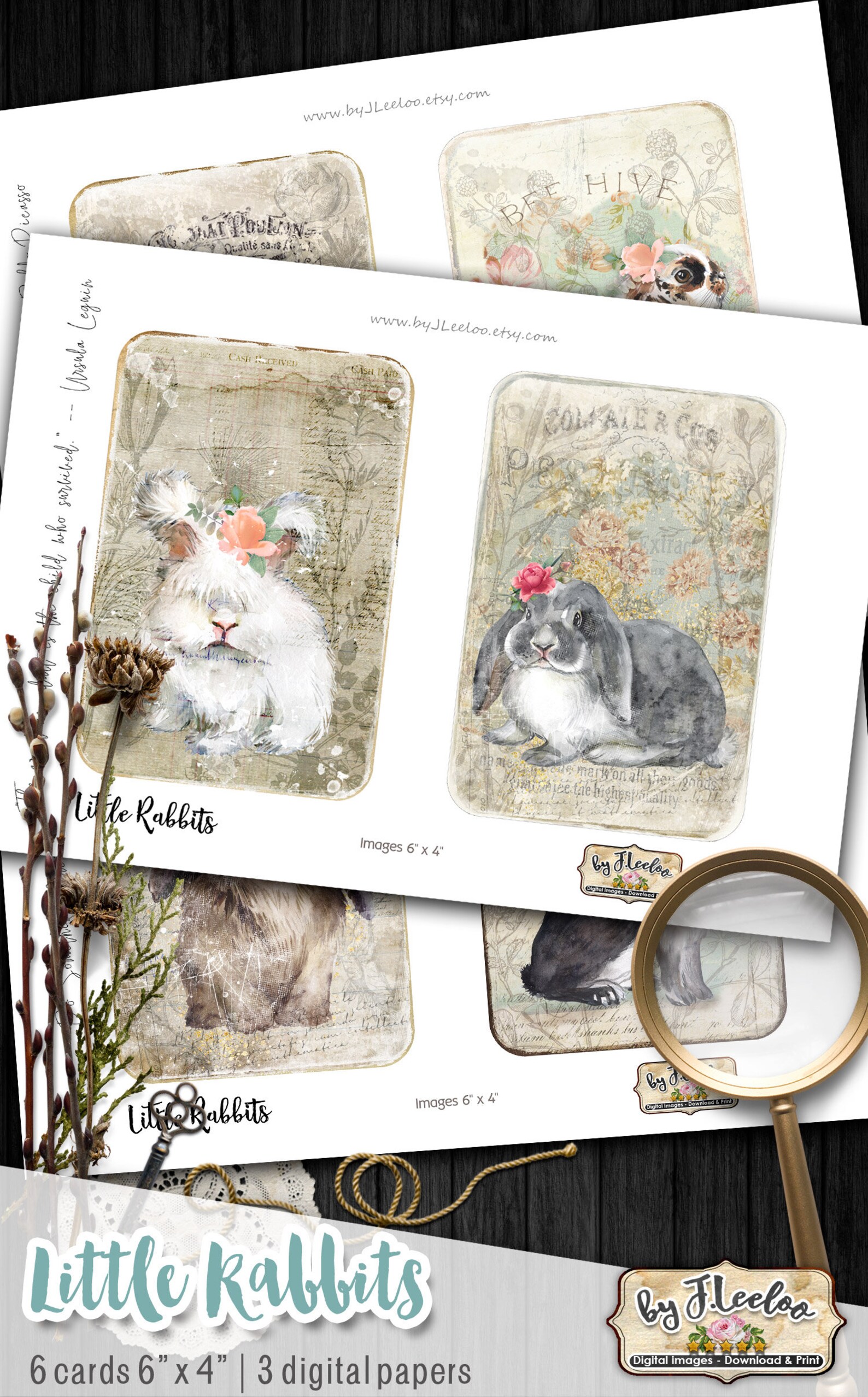 LITTLE RABBITS Printable Bunnies Cards 6 X 4 Inch Digital | Etsy