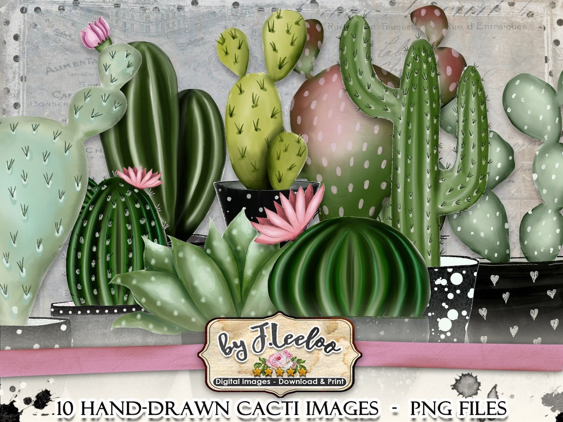 CACTI Hand-drawn Png Jpg Files Digital Collage Sheet for Scrapbooking ...
