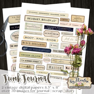 JOURNAL JUNK Labels Kit Printable Vintage Ephemera Diary Supplies Paper ...