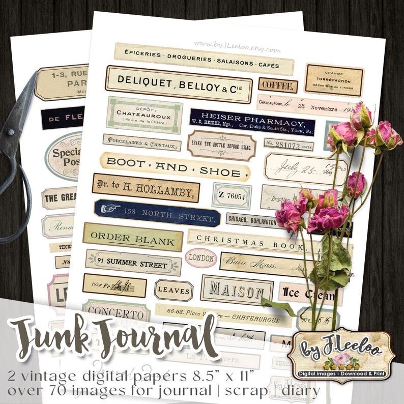 JOURNAL JUNK Labels Kit Printable Vintage Ephemera Diary - Etsy