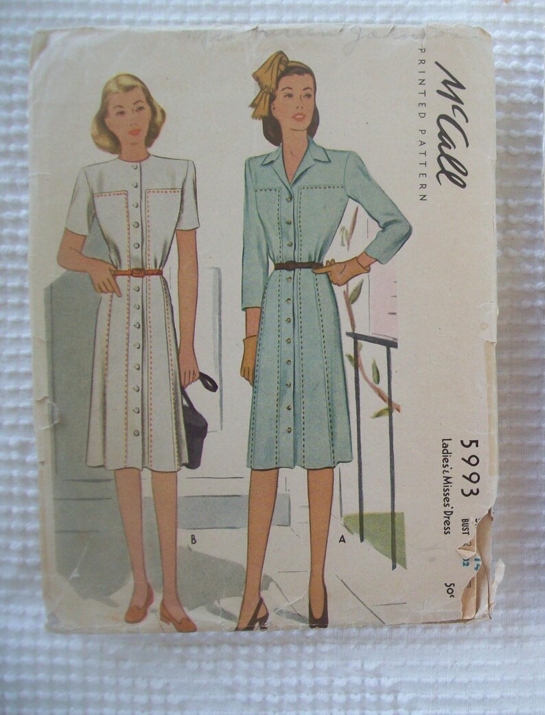 Vintage Original 1940s Afternoon Dresses Mccall 5993, Simplicity 1595 ...