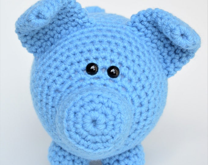 Blue Pig Toy Crochet Plush Blue Pig Stuffed Pig Blue Pig Baby Shower ...