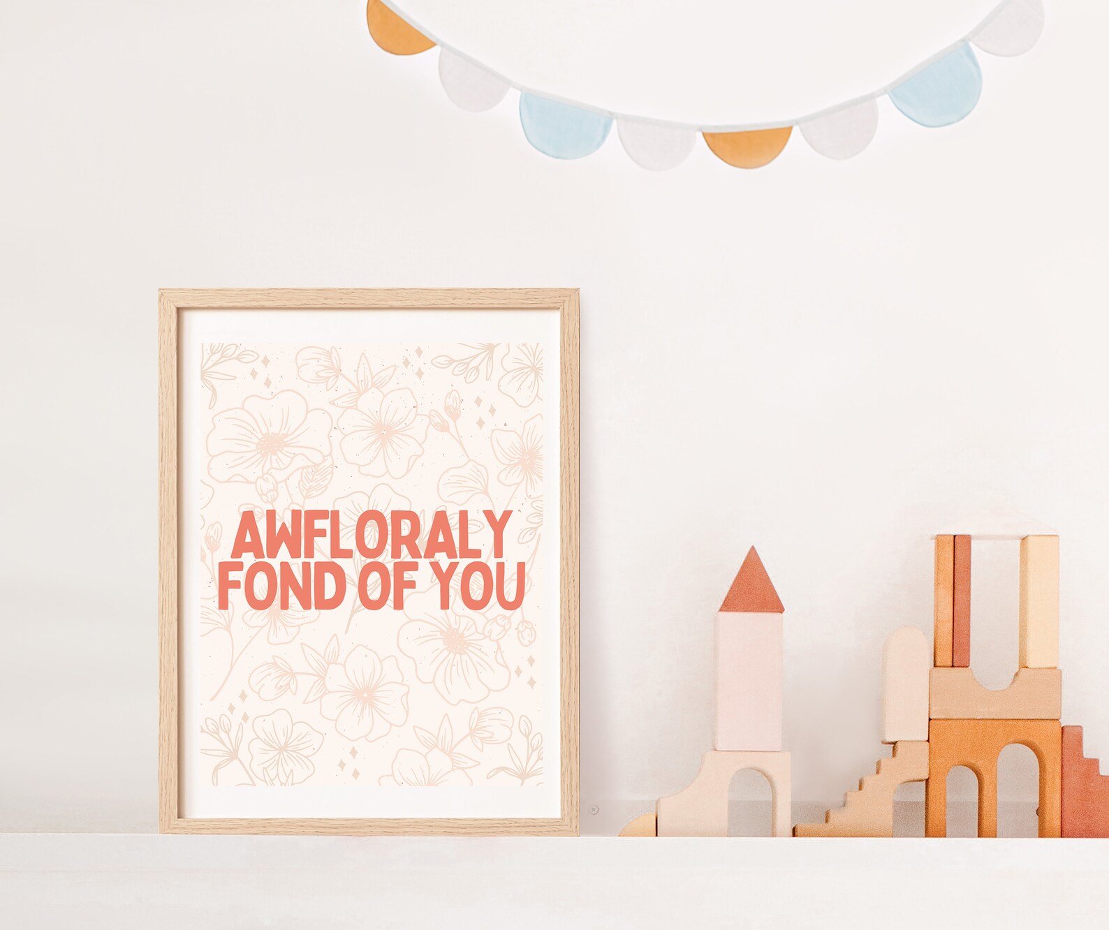 Fond of You Print, Custom Name Artwork, Girls Room Decor, Floral Print ...