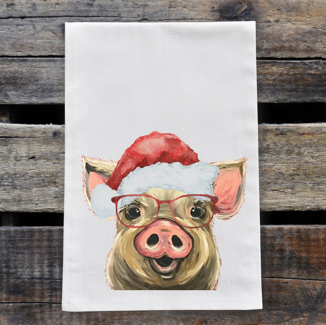 Christmas Pig Tea Towel - Pig Flour Sack Towel - Farmhouse Christmas ...