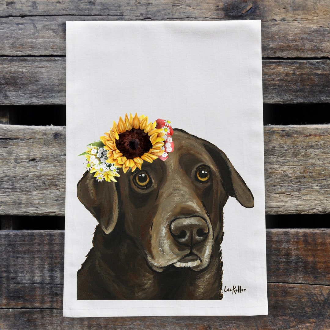 Chocolate Lab Tea Towel - Sunflower Chocolate Lab Flour Sack Towel ...