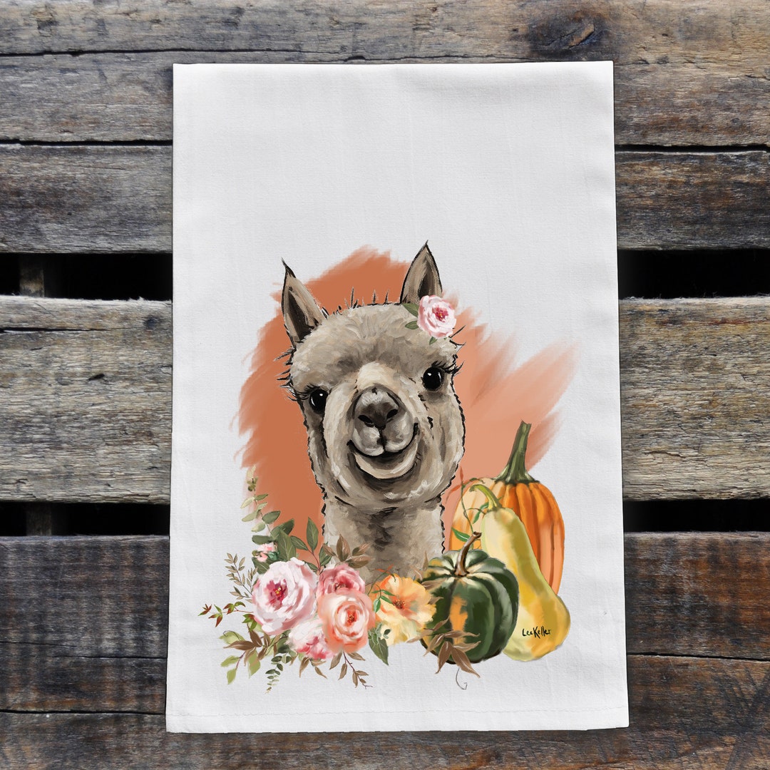 Fall Alpaca Tea Towel - Alpaca Dishcloth - Thanksgiving Decor - Alpaca ...