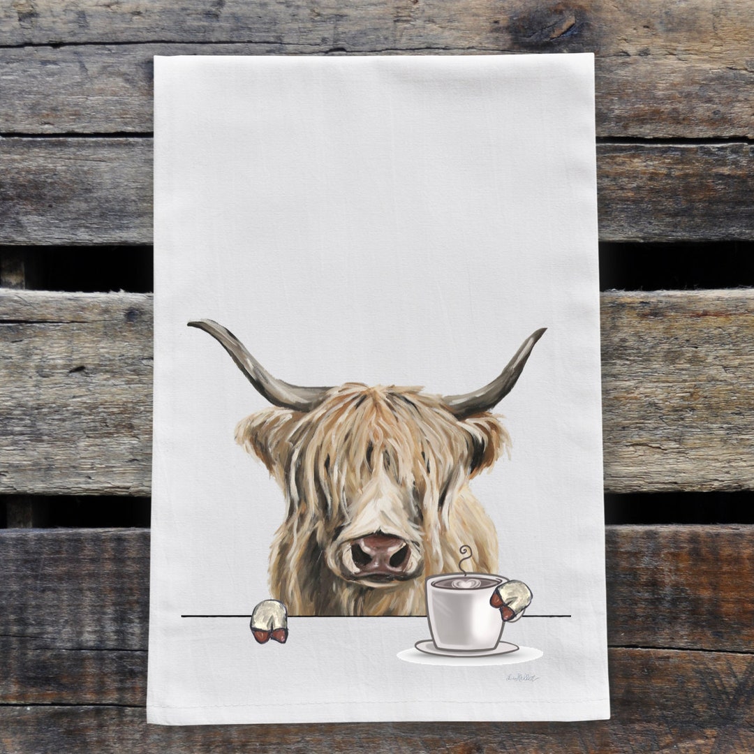 Highland Cow Tea Towel - Cow Coffee Towel - Cow Flour Sack Towel ...