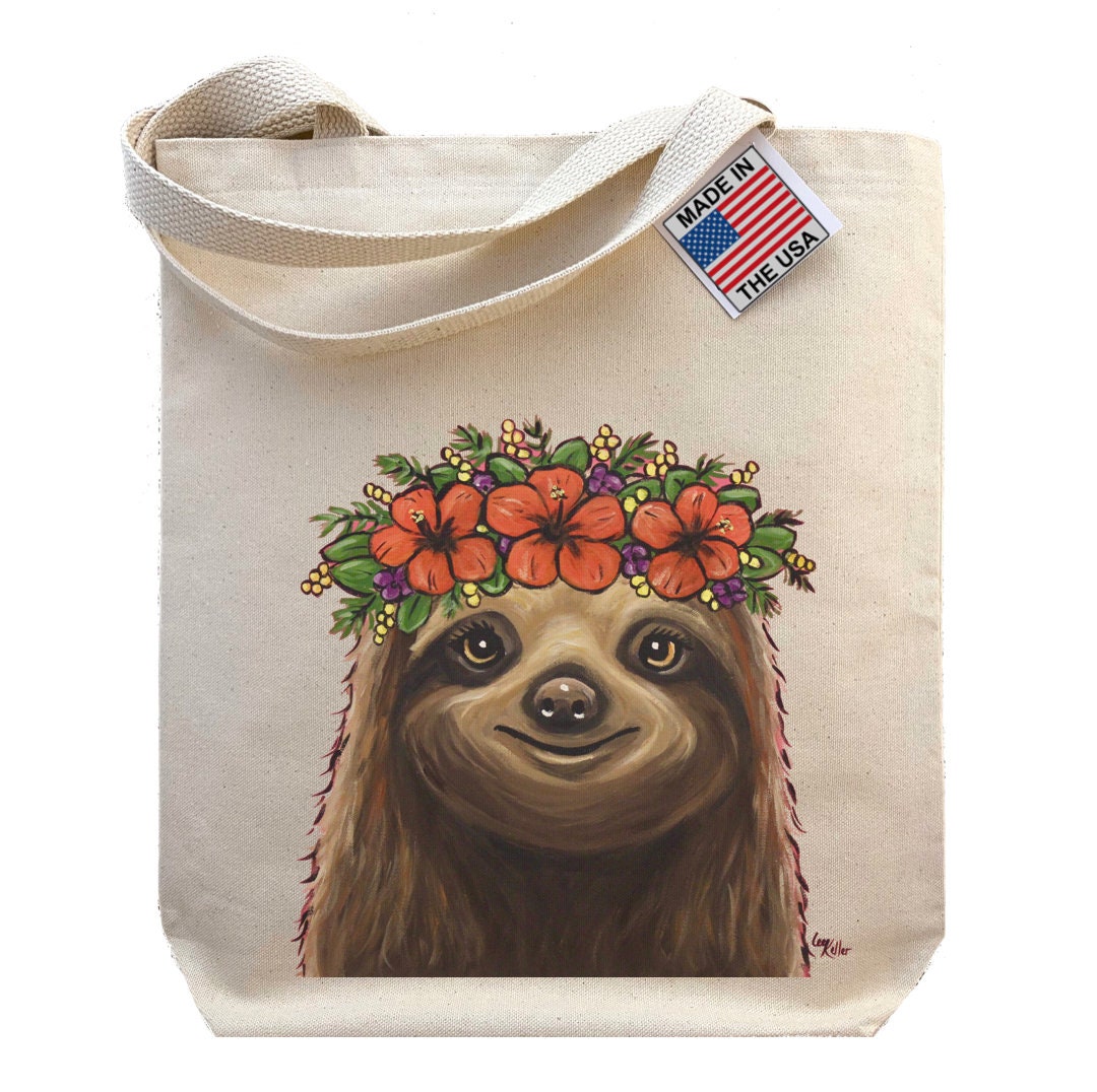 Sloth Tote Bag - Sloth With Flower Crown - Sloth Lover Gift - Fun Sloth ...