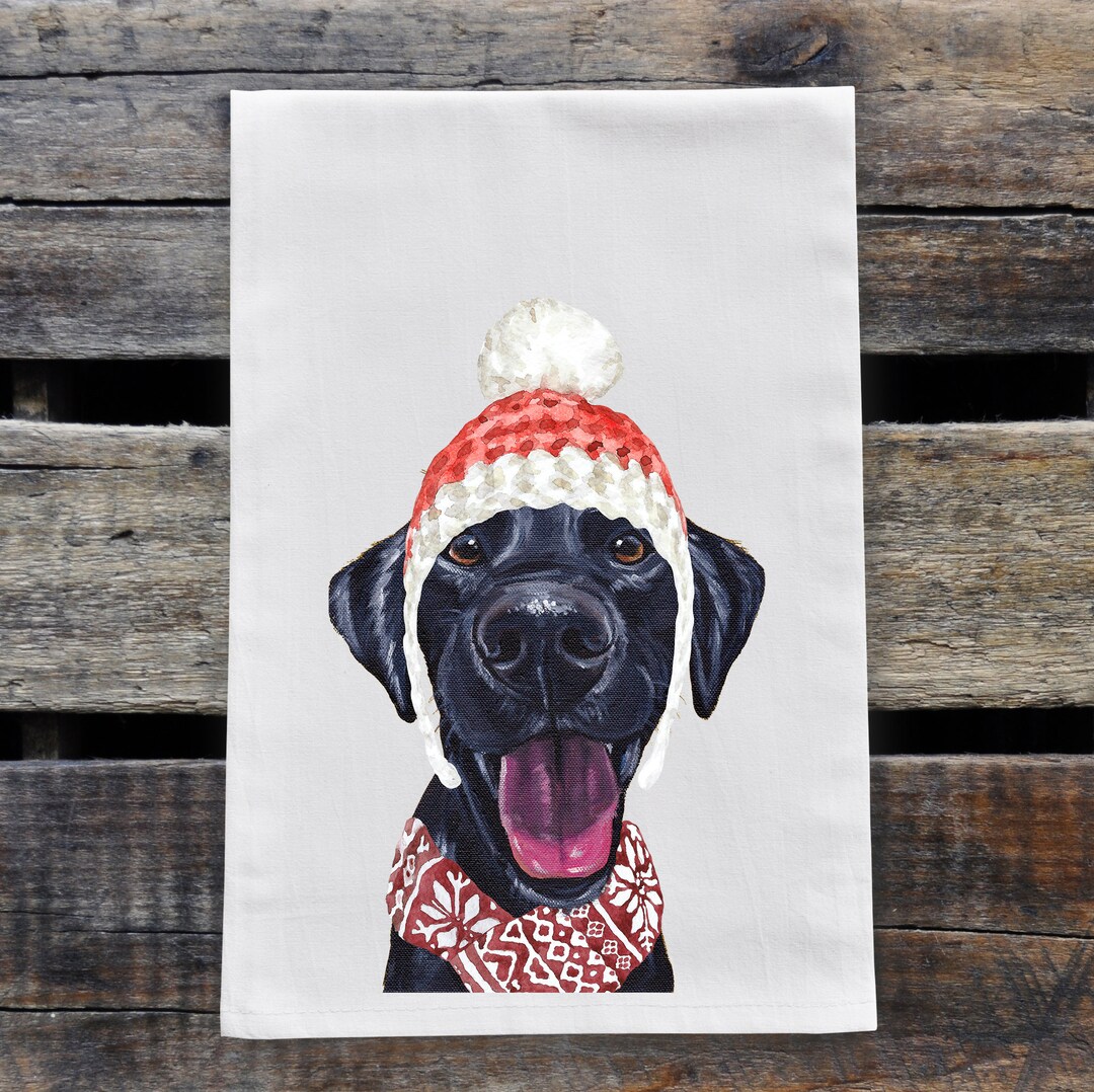Black Lab Tea Towel, Christmas Lab Tea Towel, Labrador Flour Sack Towel ...