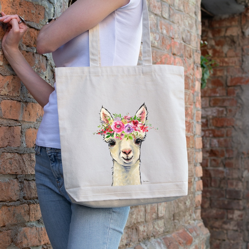 Spring Flowers Alpaca Tote Bag Alpaca Lover Gift Cute Alpaca - Etsy