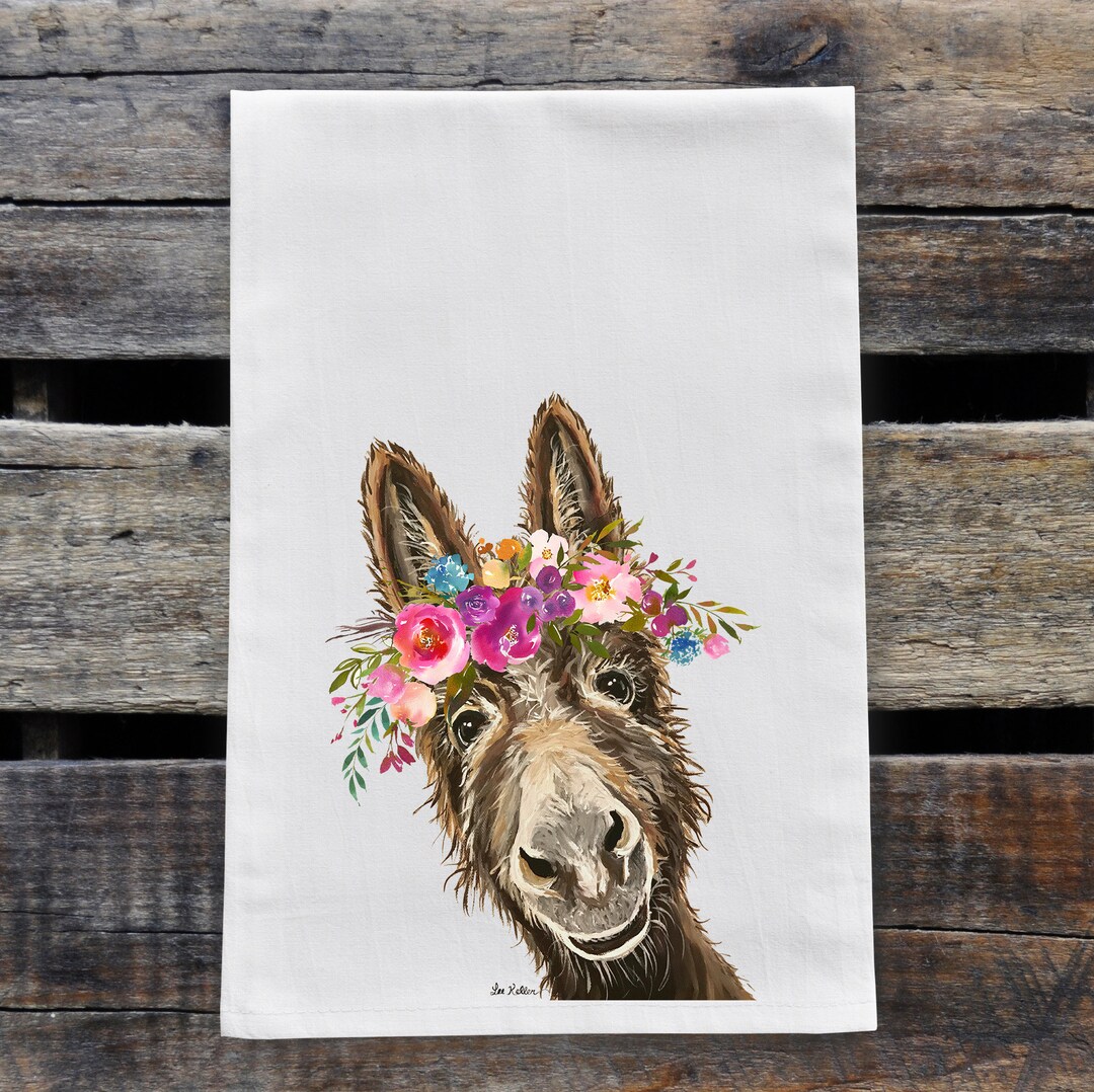 Donkey Tea Towel 'raymond' - Flower Crown Tea Towel - Donkey Flour Sack ...