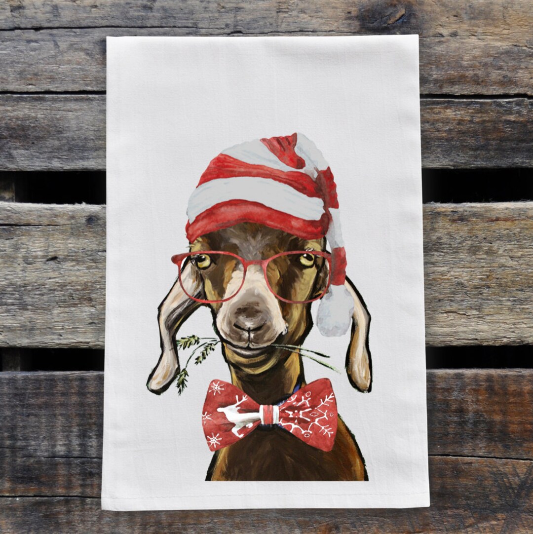 Christmas Goat Tea Towel, Goat Flour Sack Towel, Farmhouse Decor, Goat ...
