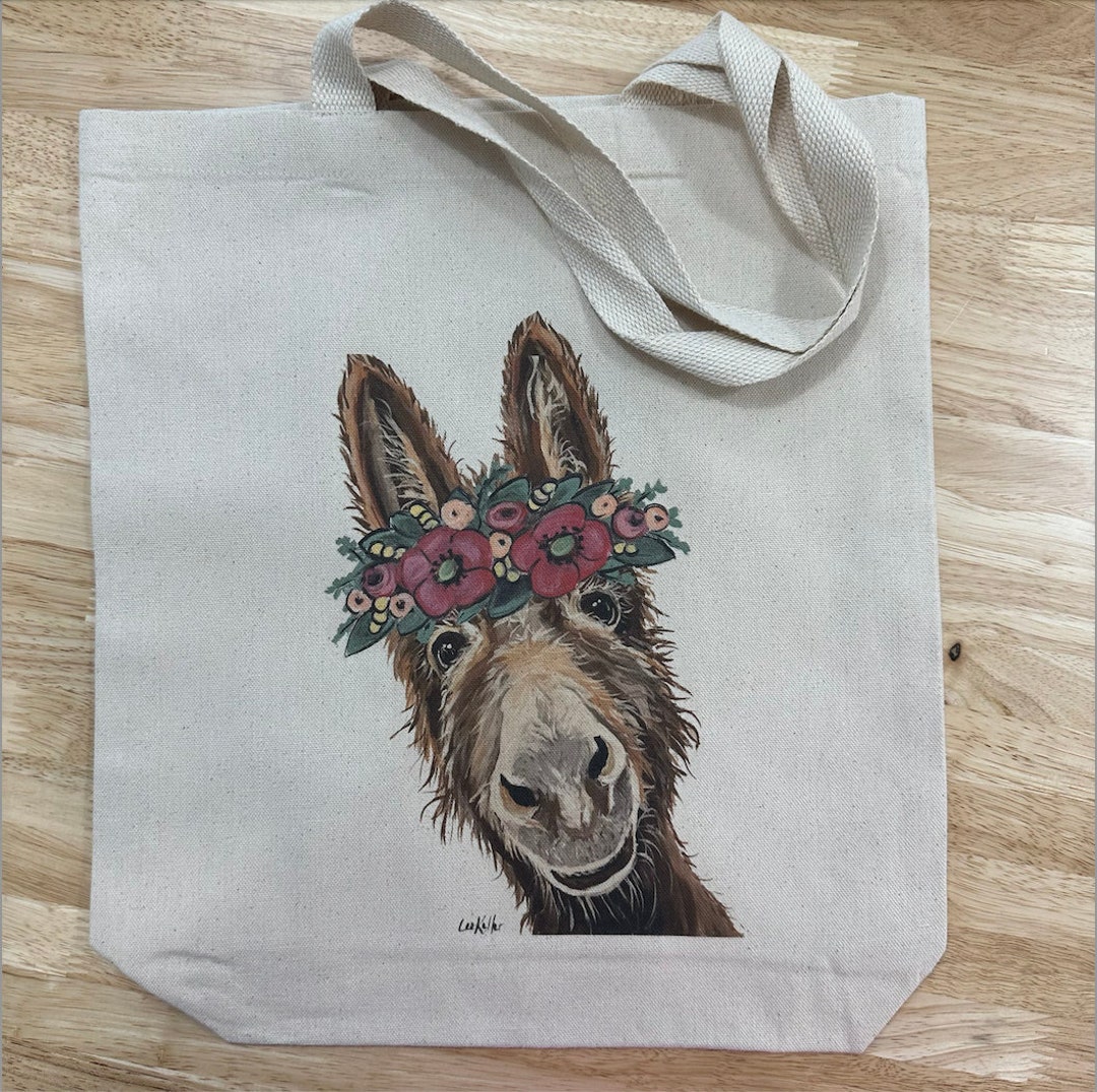 CLEARANCE TOTE BAGS Donkey Tote Bag, Donkey With Flower Crown Tote - Etsy